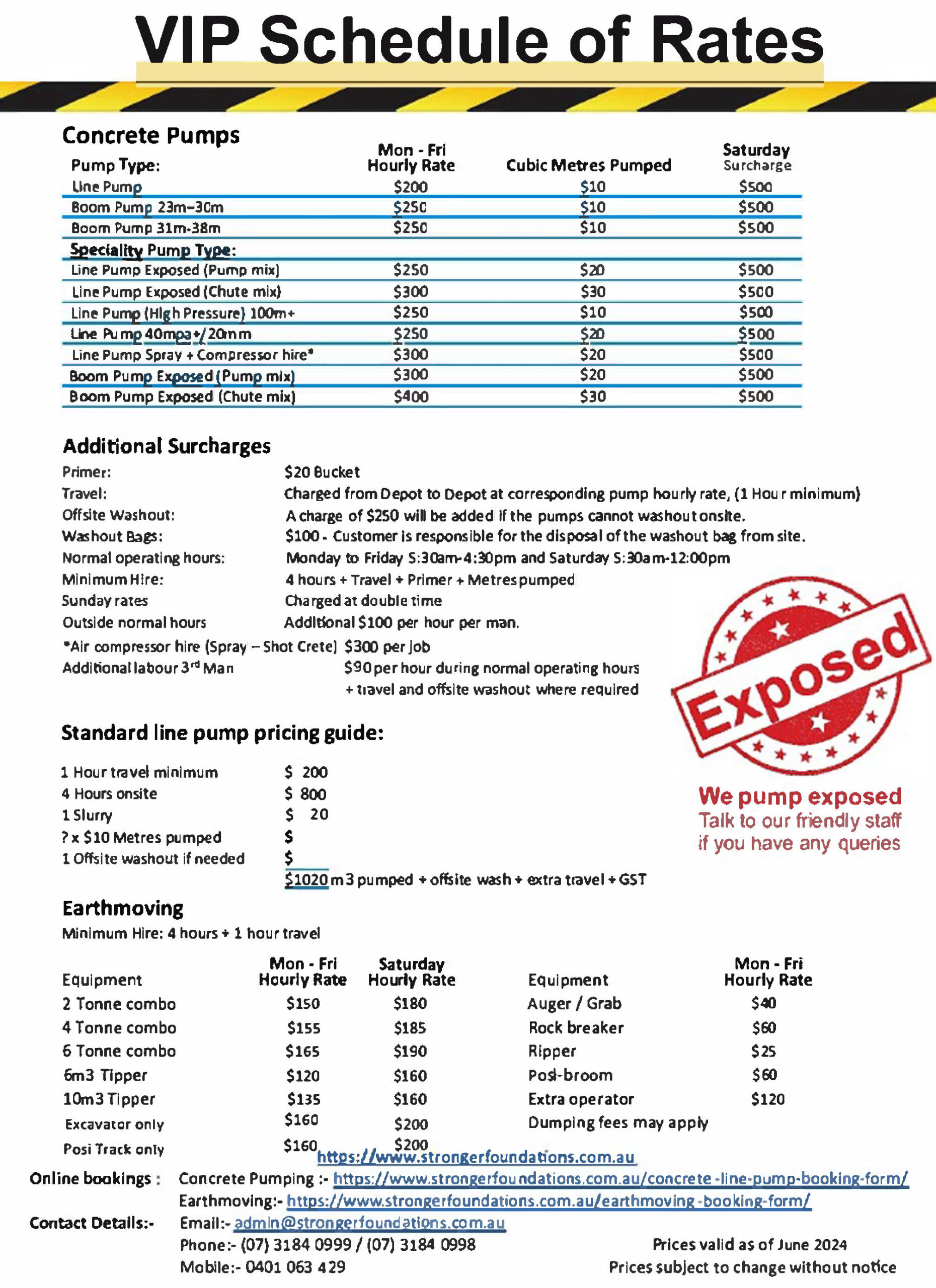Schedule of Rates | Concrete Pumping | Stronger Foundations